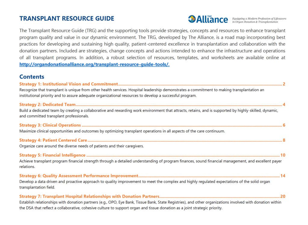 Transplant Resource Guide | Organ Donation & Transplantation Alliance